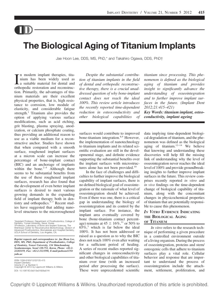 The Biological Aging of Titanium Implants.15 | PDF | Osteoblast | Cell ...