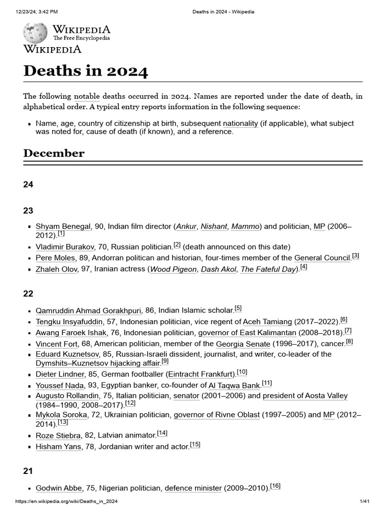 Deaths in 2024 - Wikipedia | PDF