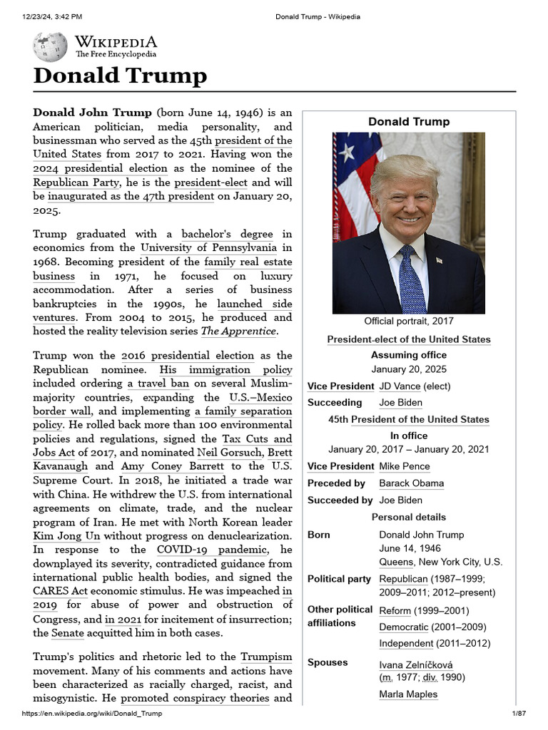 Donald John Trump | PDF | Donald Trump | American Government
