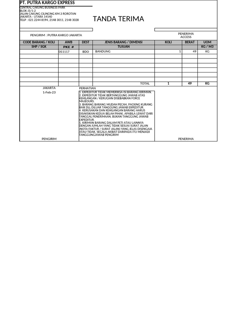 Form Tanda Terima Barang | PDF