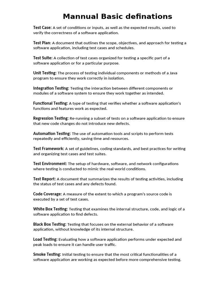 Manual definations | PDF | Software Testing | Unit Testing
