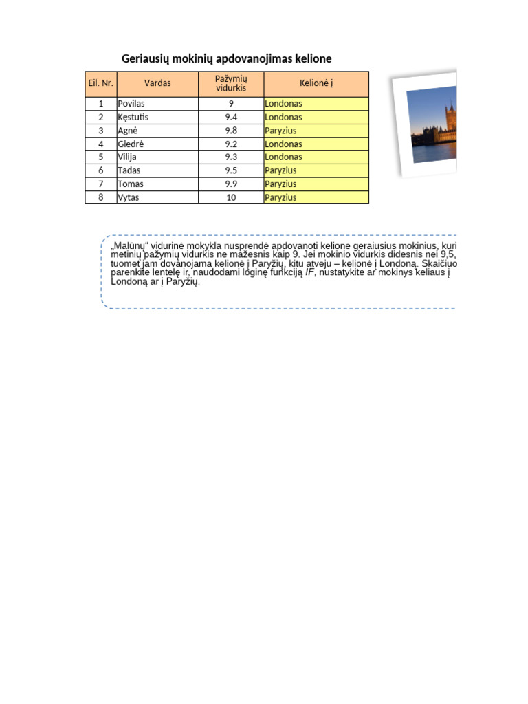 Funkcija IF - Uzduotys Kestucio 7c | PDF