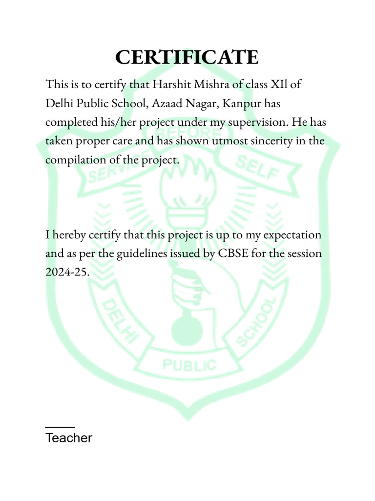 Maths Project Completion Certificate | PDF