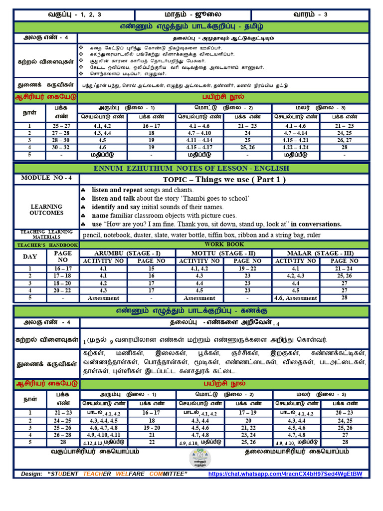 Lesson July 3rd Week Syllabus Tamil Medium PDF Download | PDF