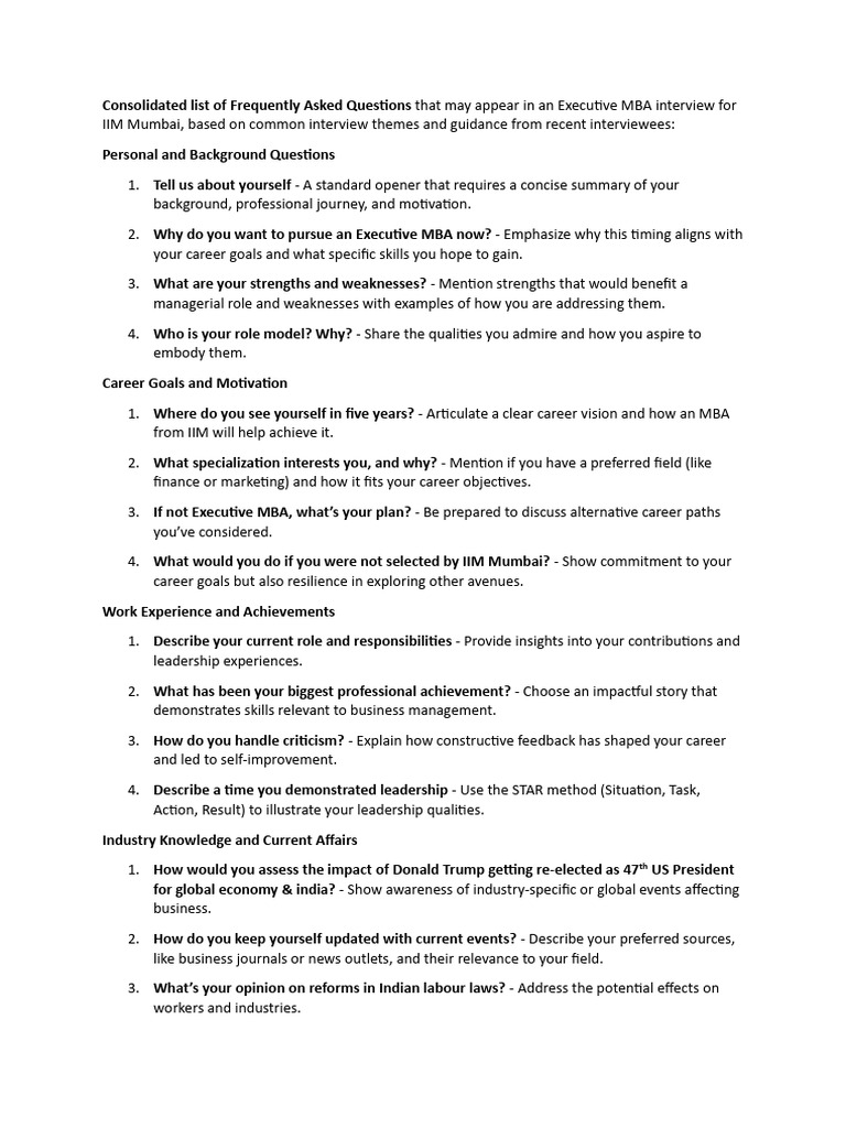 FAQs For Interview Prep - IIM Mumbai | PDF | Leadership | Motivation