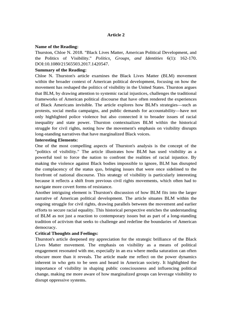 Article Response 2B | PDF | Black Lives Matter | Social Inequality