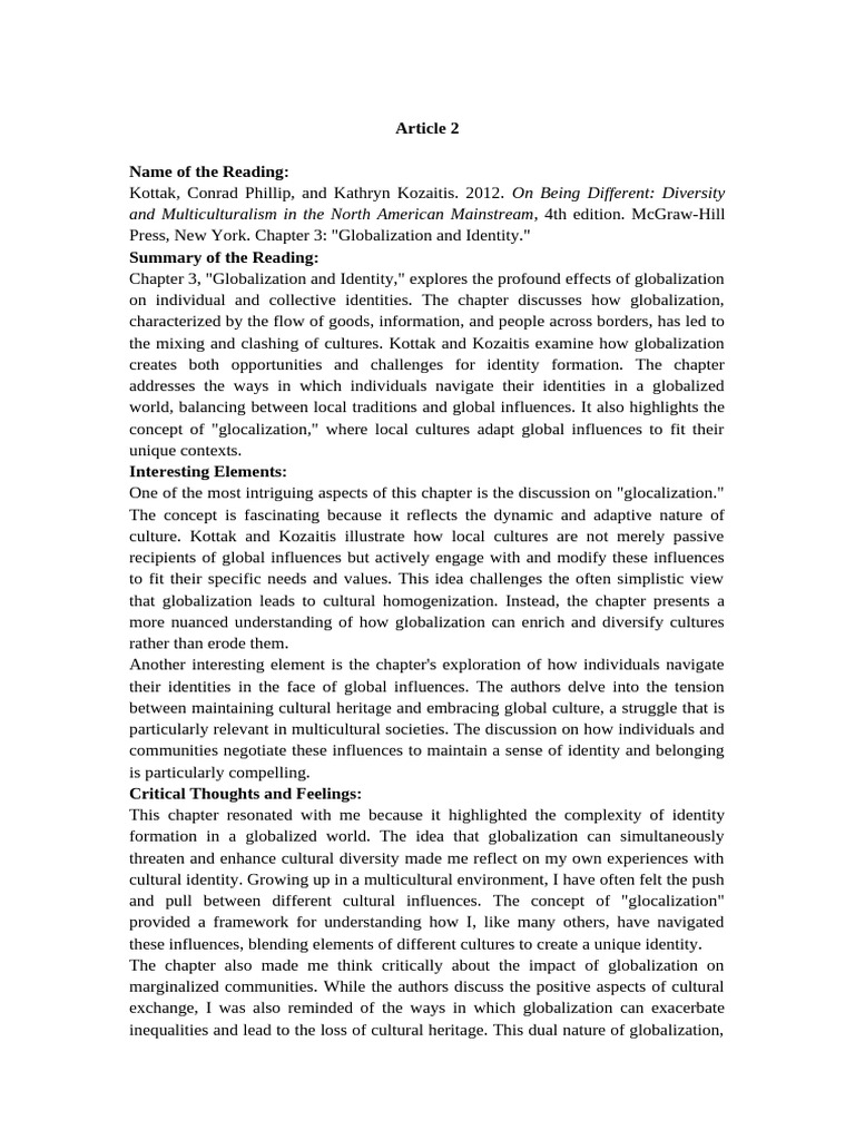 Article Response 2 A | PDF | Identity (Social Science) | Globalization