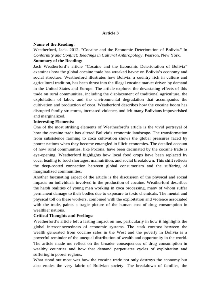 Article Response 3A | PDF | Agriculture | Cocaine