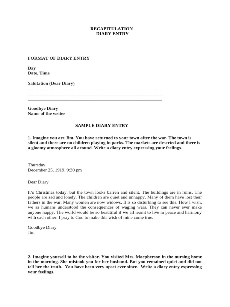 Diary Entry Format and Examples | PDF