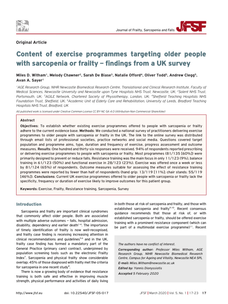 Exercise Programmes For Sarcopenia or Frailty | PDF | Health Care ...