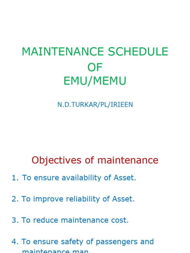 AC EMU Maintenance Schedule | PDF | Reliability Engineering | Transformer