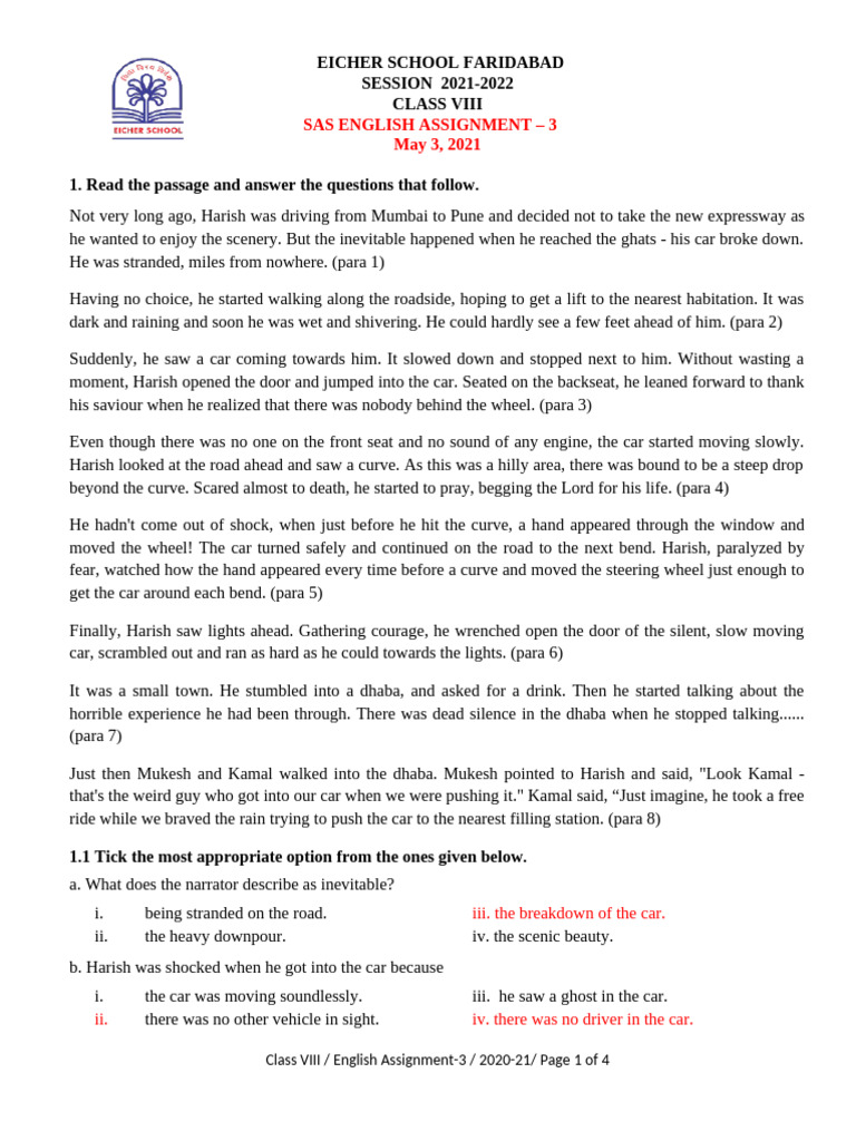 SAS ASSIGNMENT-3-Comprehension Passage | PDF