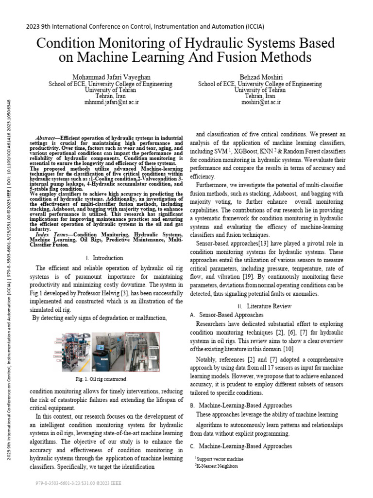 Condition Monitoring of Hydraulic Systems Based On Machine Learning and Fusion Methods | PDF ...