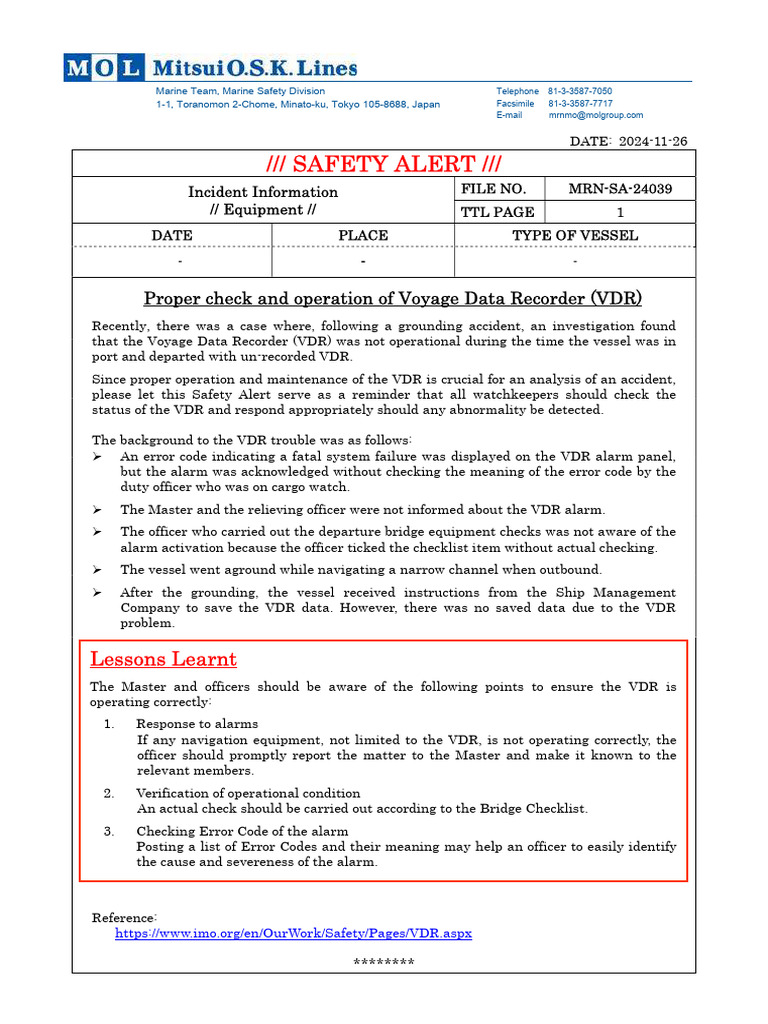 VDR Operational Safety Alert Guide | PDF