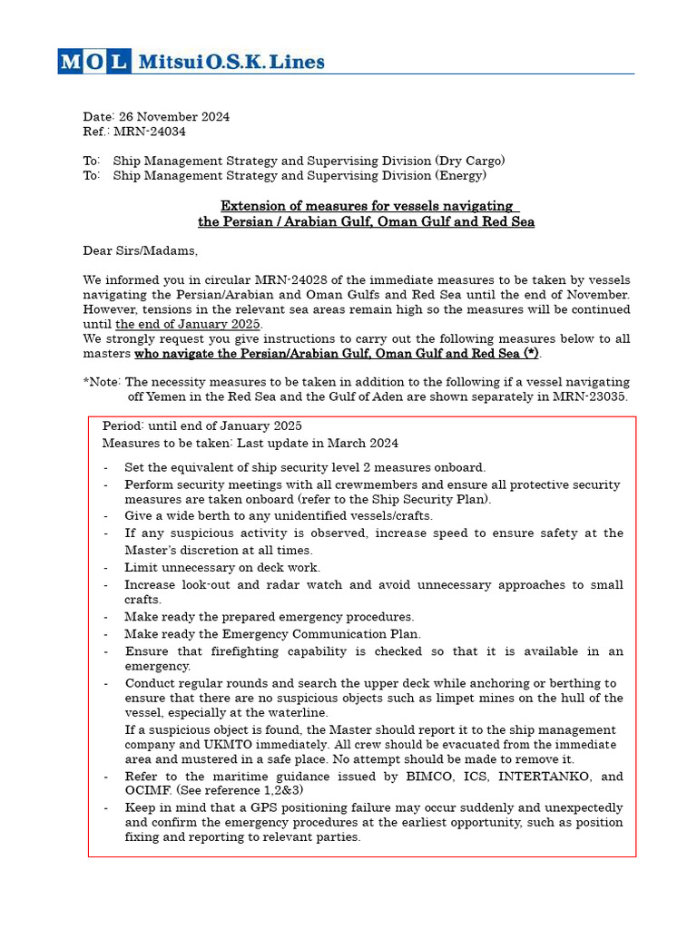 MRN-24034 Extension of measures for vessels navigating Persian・Arabian ...