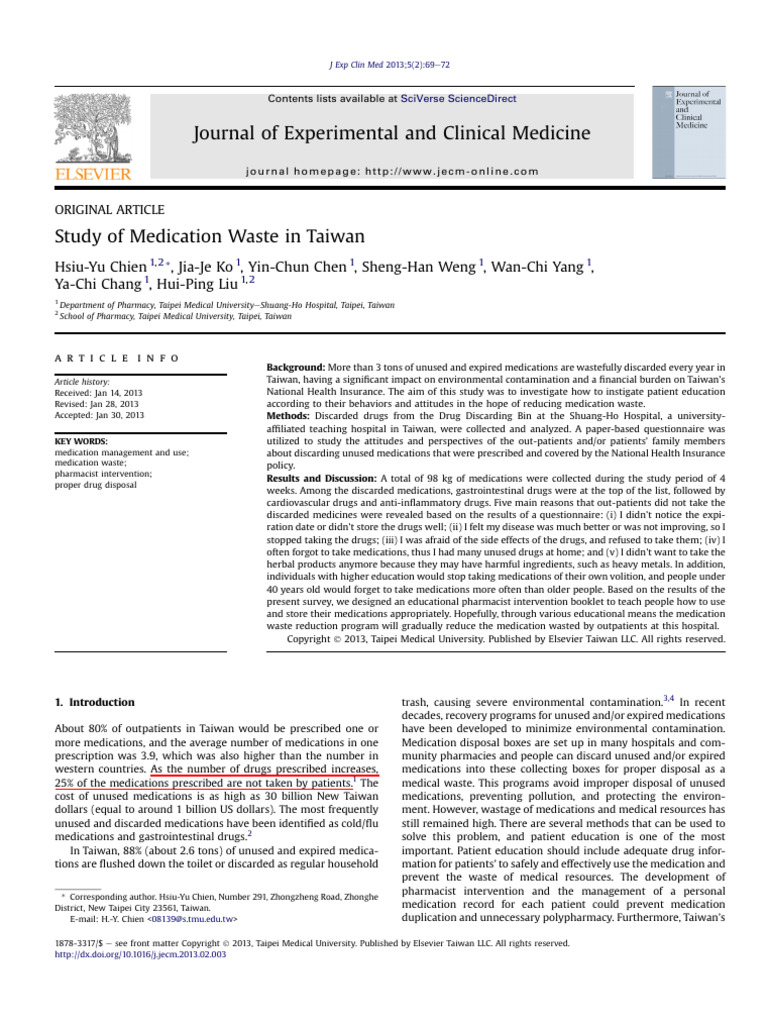 Study of Medication Waste in Taiwan | PDF | Pharmacy | Prescription Drugs