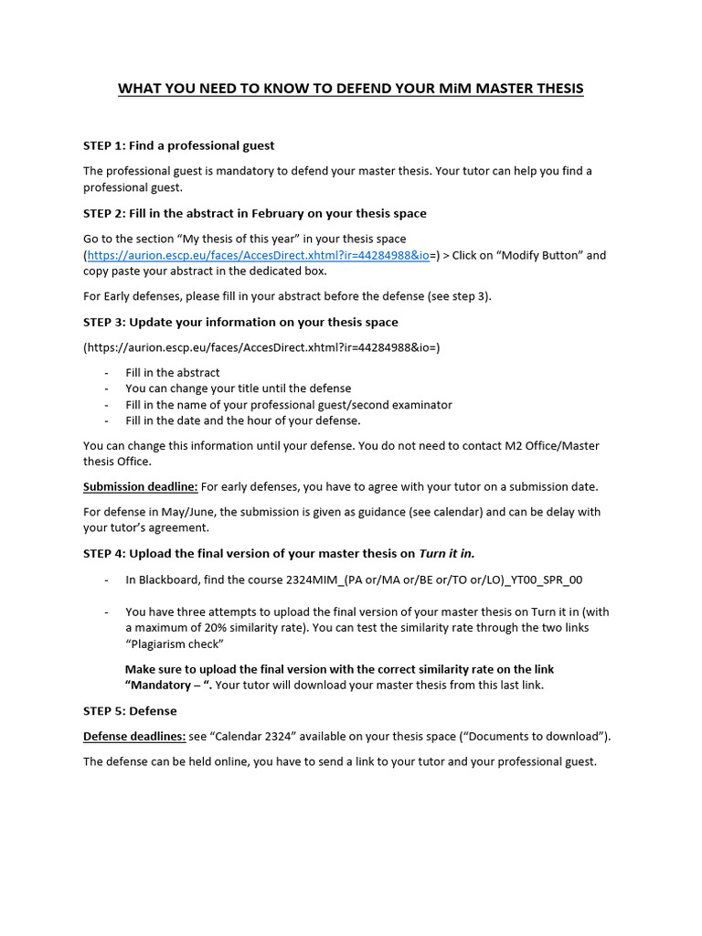 Master Thesis Defense Guide for MiM | PDF