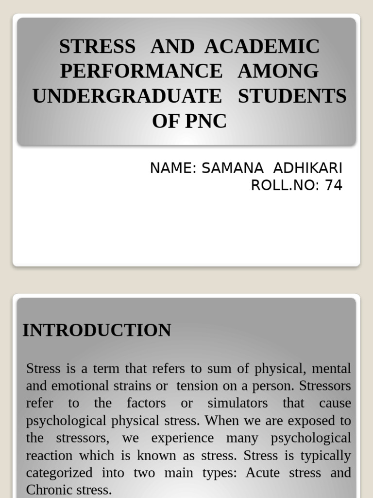 Stress and Academic Performance Among Undergraduate Students of | PDF