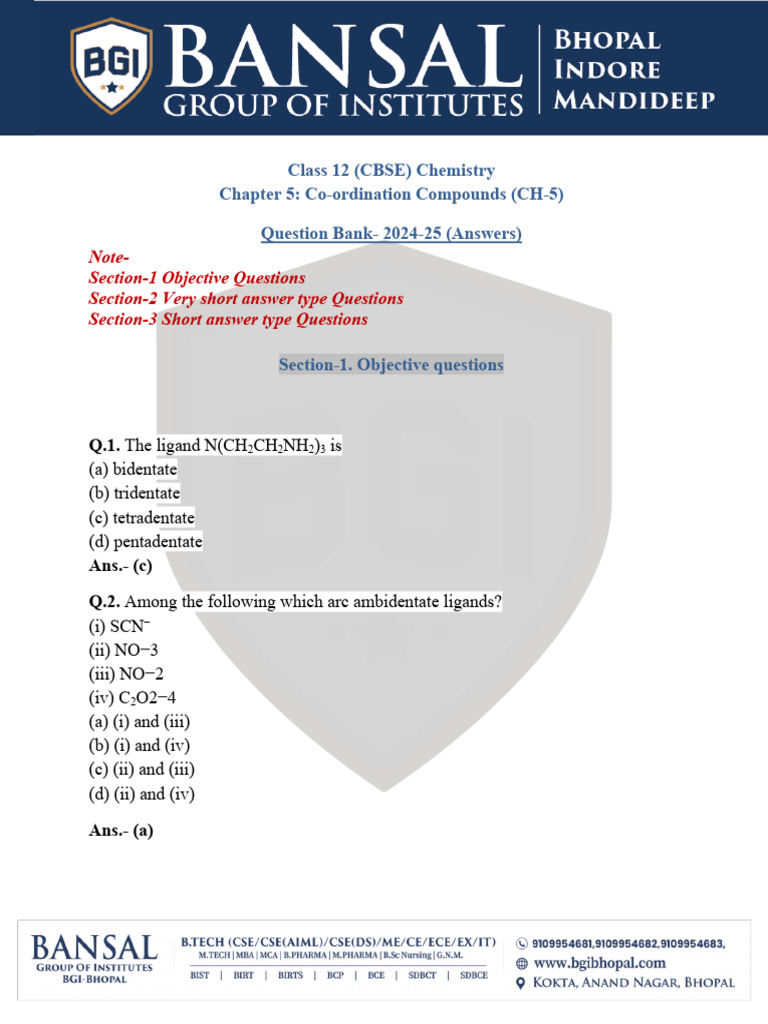 B CH 5 Cbse | PDF | Coordination Complex | Ligand