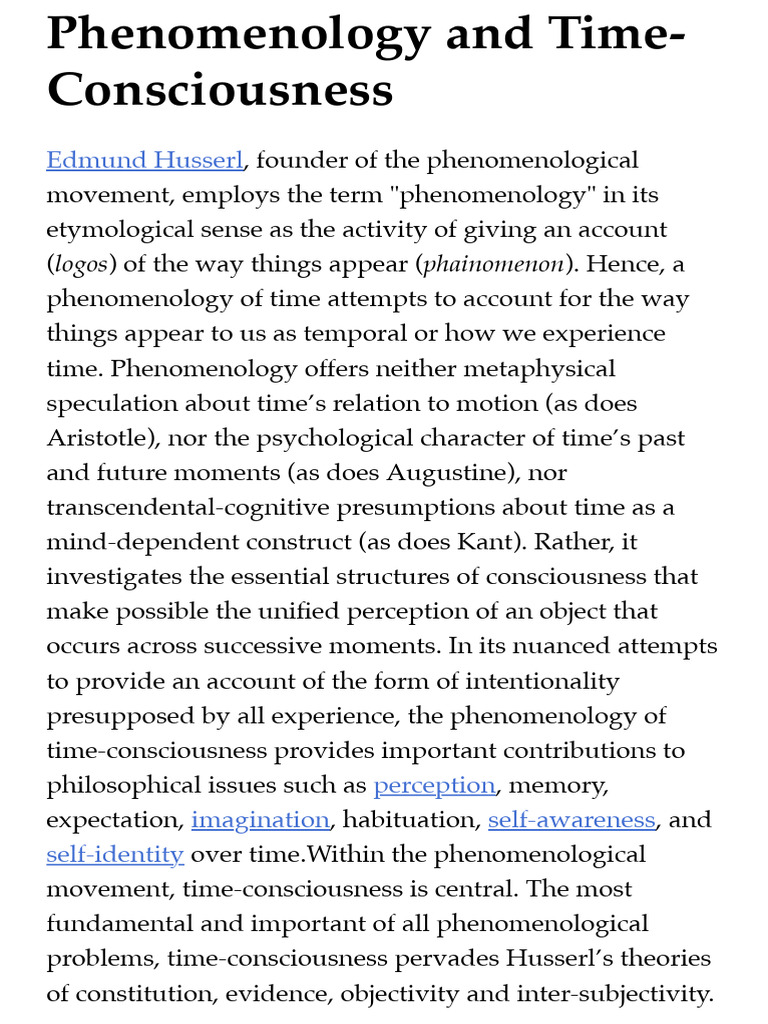 Understanding Time-Consciousness in Phenomenology | PDF | Phenomenology ...