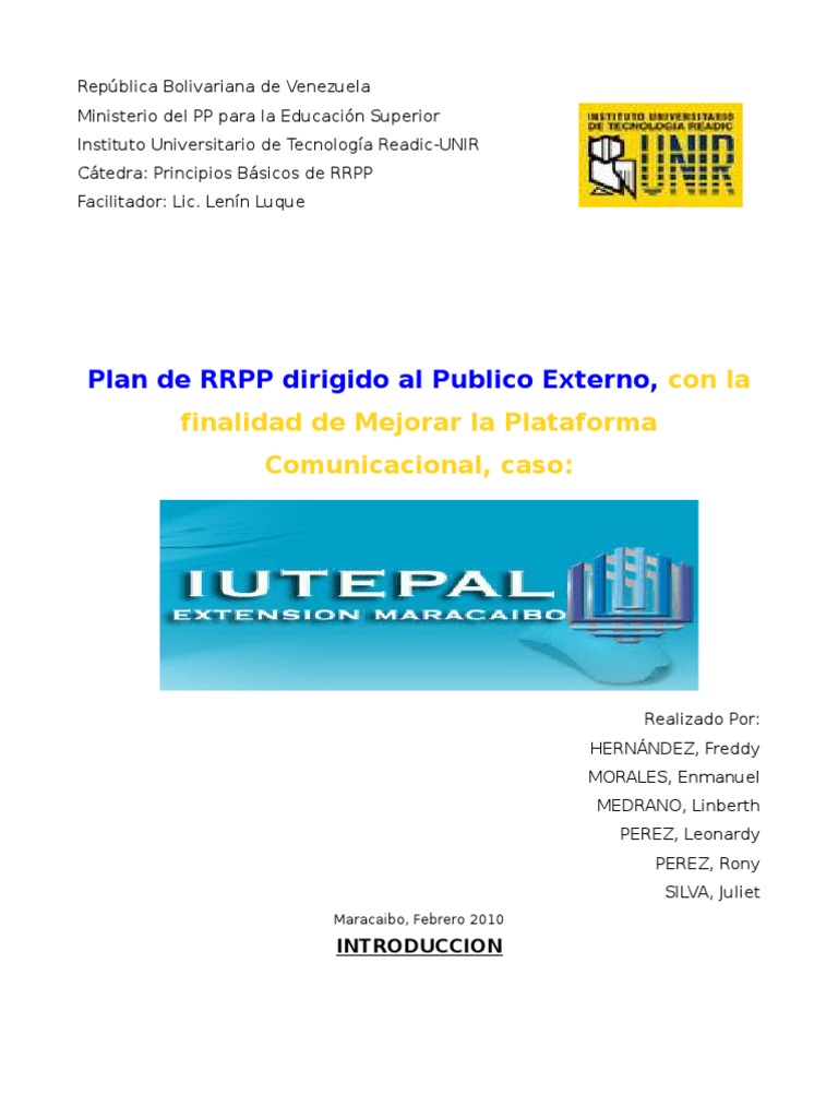 Plan de RRPP, IUTEPAL | PDF | Publicidad | Análisis FODA