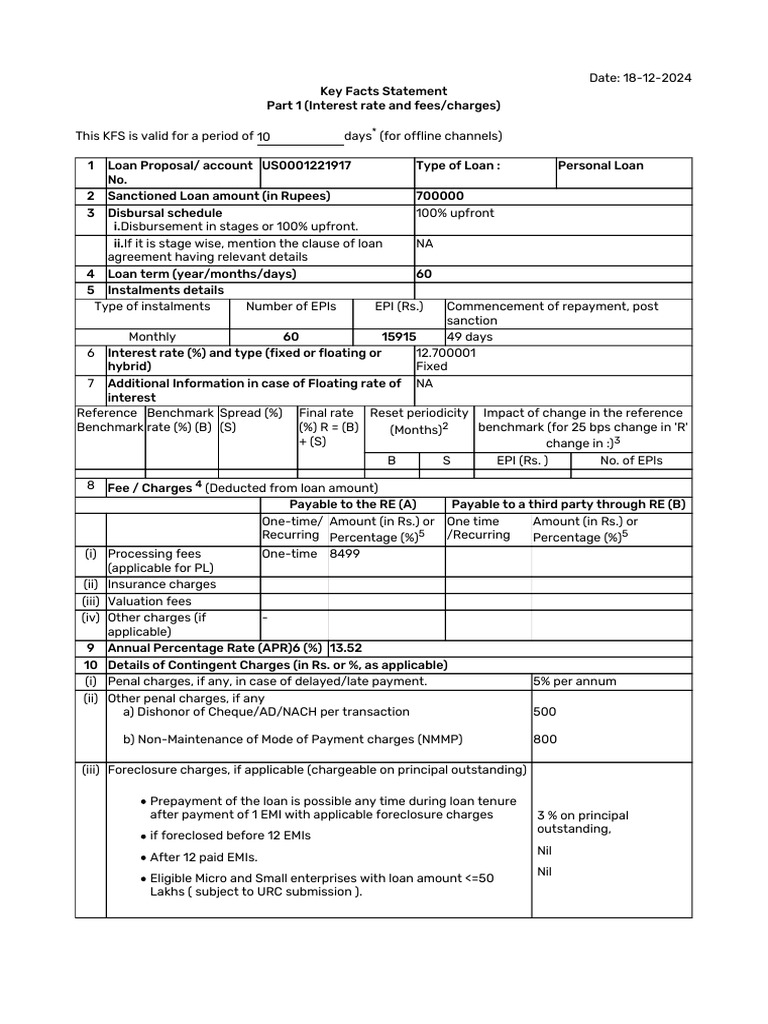 Key Fact Statement PDF | PDF | Annual Percentage Rate | Loans