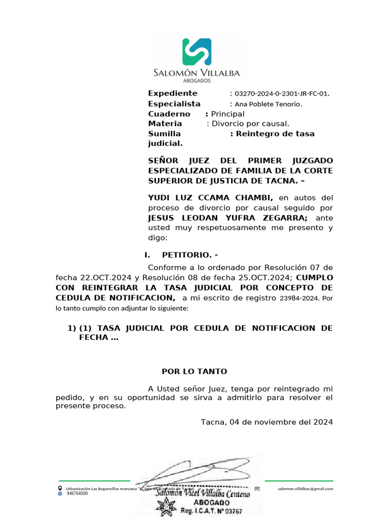 Reintegro de Tasa Judicial Yudi Ccama | PDF