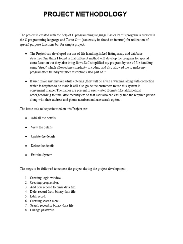 C Programming Project Methodology Guide | PDF