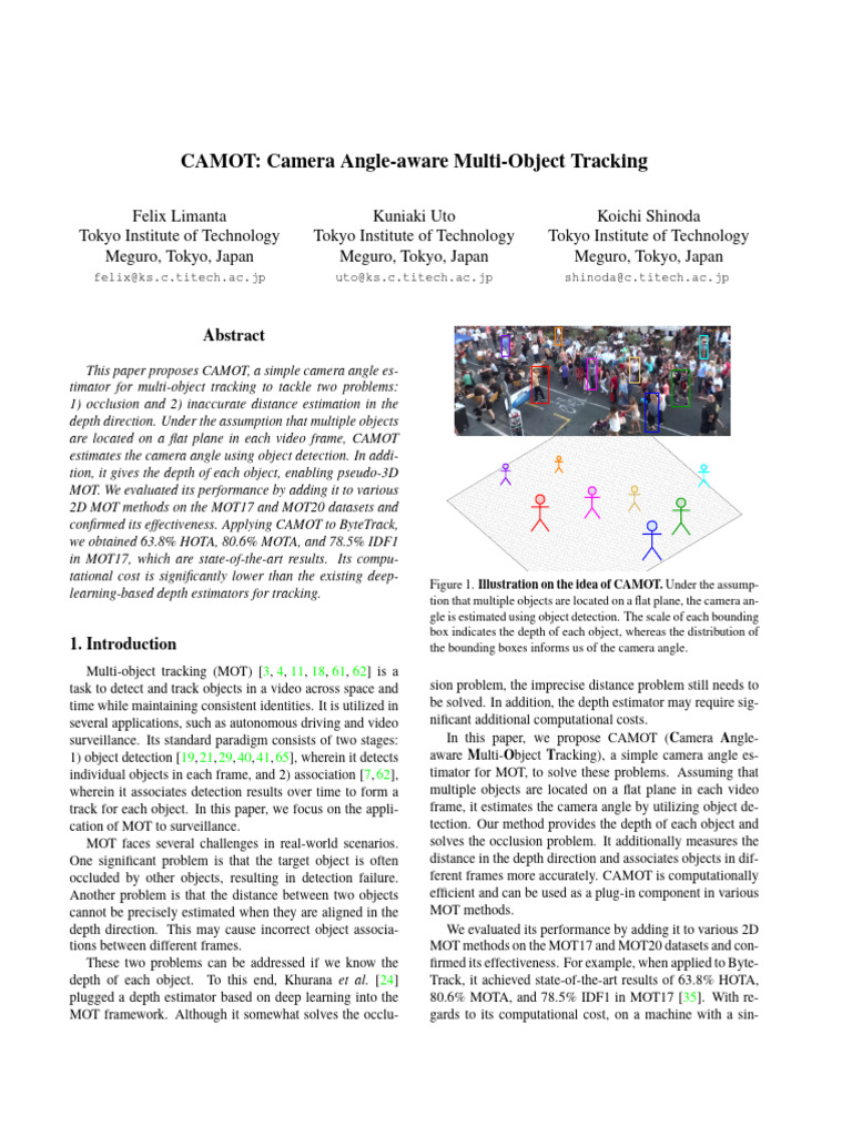 Camot Camera Angle Aware Multi Object Tracking Pdf Camera Angle