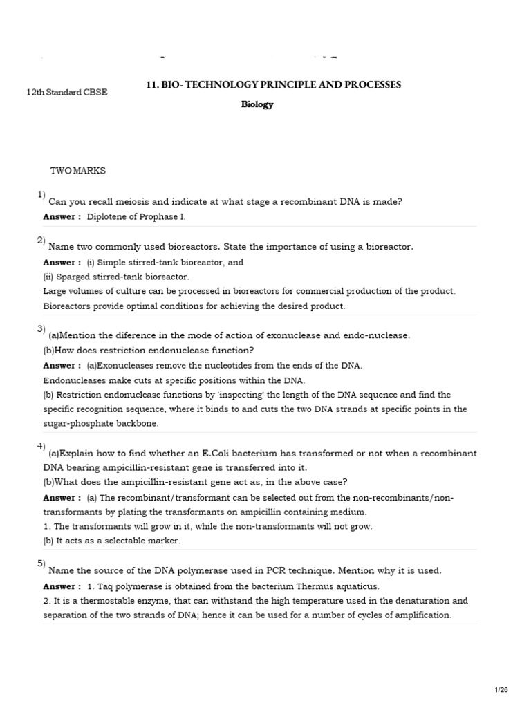 11. BIO TECH PRINCIPLE & PROCESSES 2M Q&A | PDF | Molecular Cloning ...