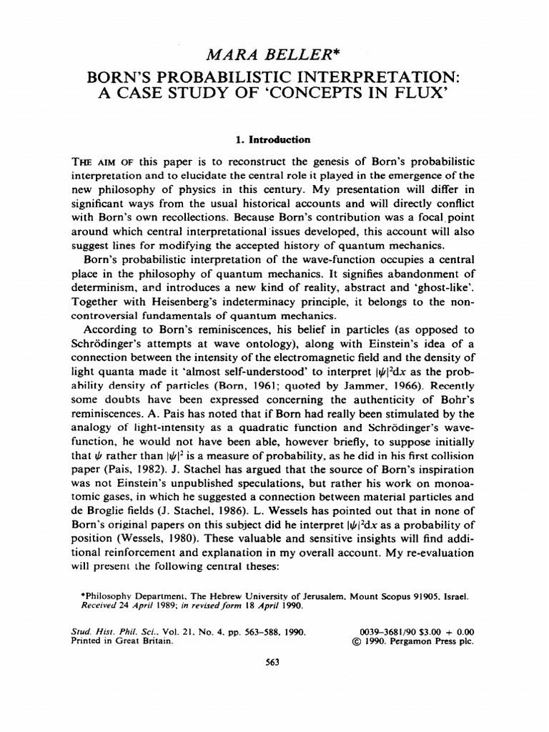 Mara Beller - Born's Probabilistic Interpretation. A Case Study of ...