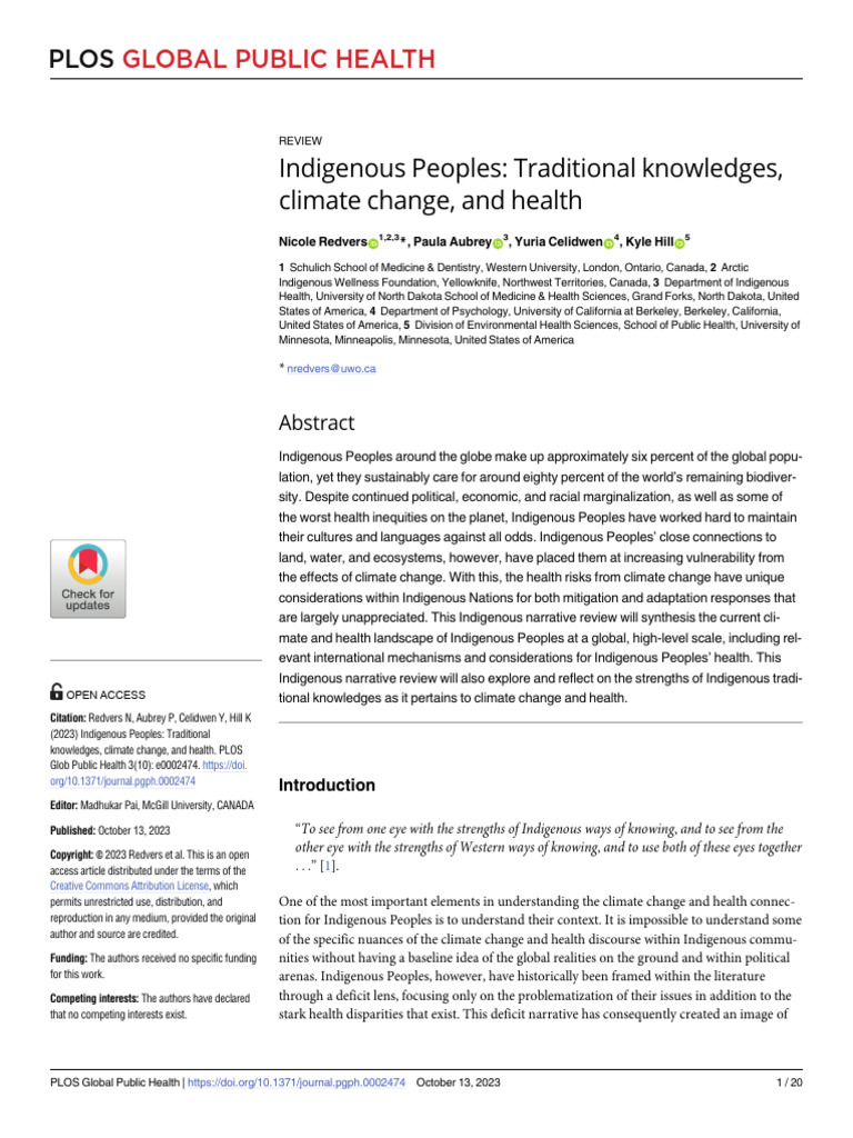 Indigenous Peoples: Traditional Knowledges, Climate Change, and Health ...