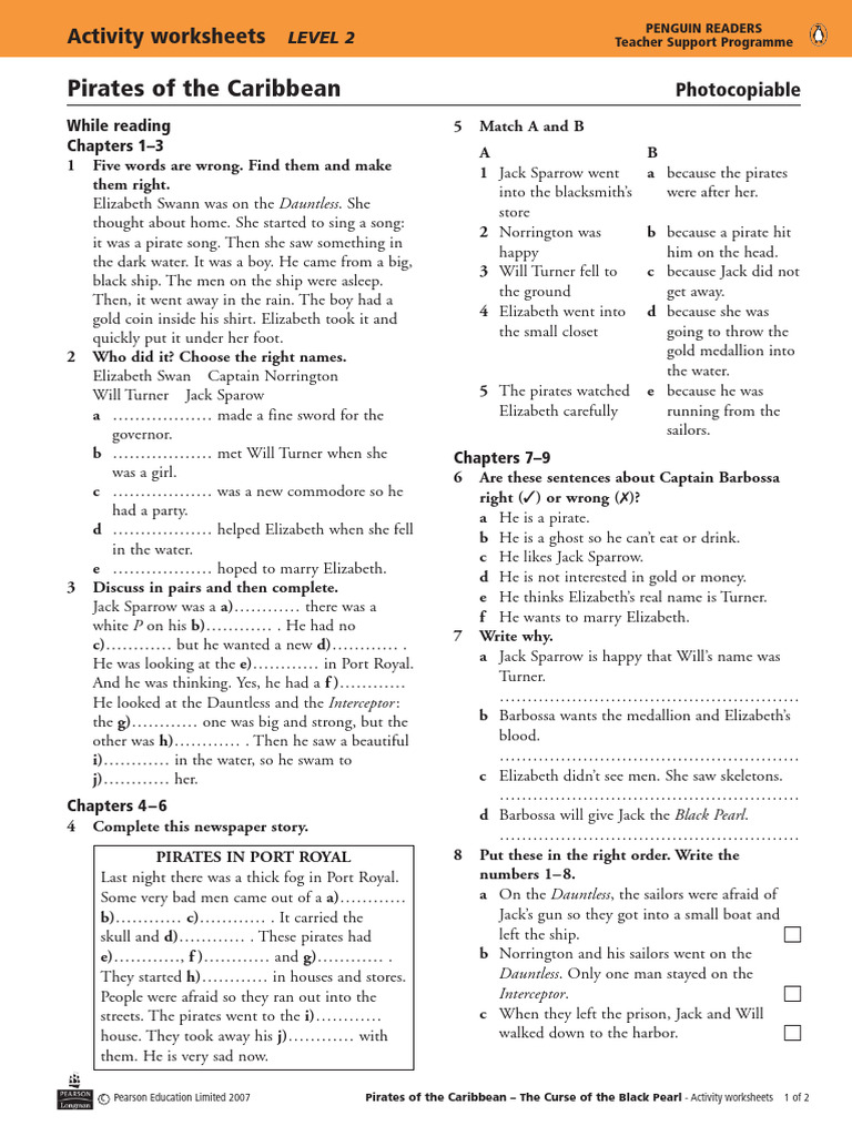 Black Pearl Activity Worksheets | PDF