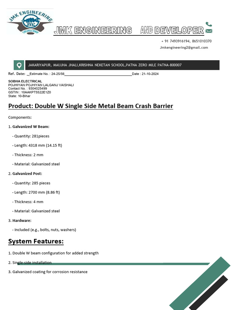 Double W Beam Crash Barrier Specifications | PDF