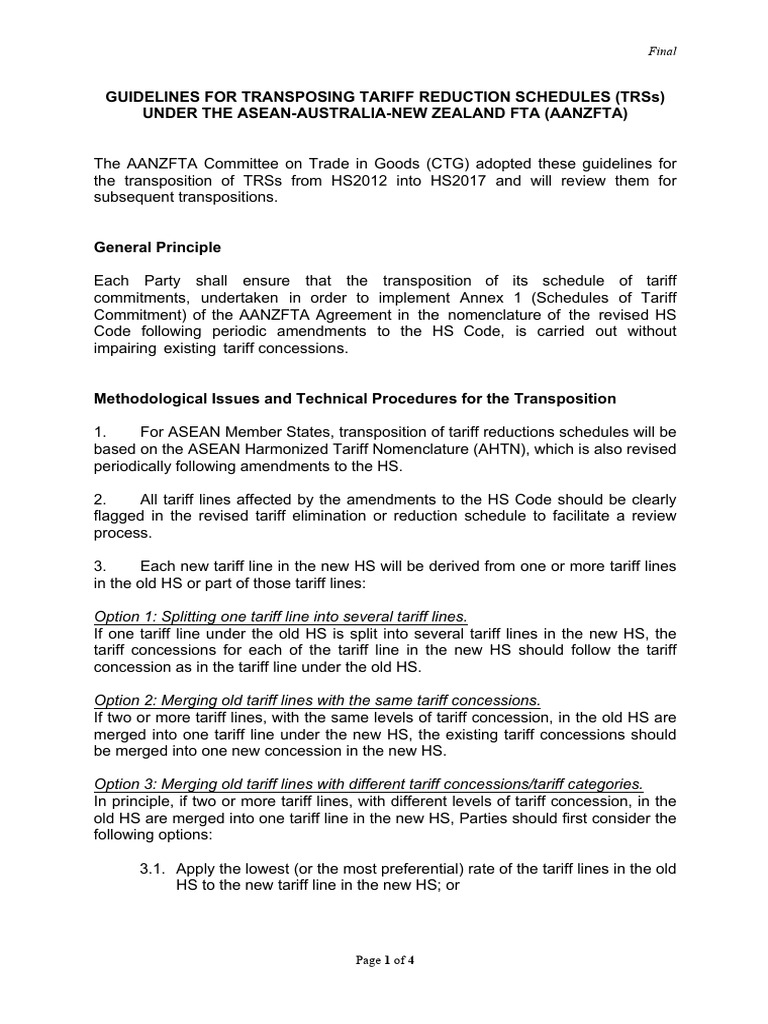 AANZFTA Transposition Guidelines Final | PDF | Asean Free Trade Area ...