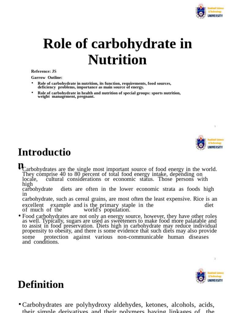 Topic 1 - Role of Carbohydrate in Nutrition | PDF | Diet & Nutrition ...