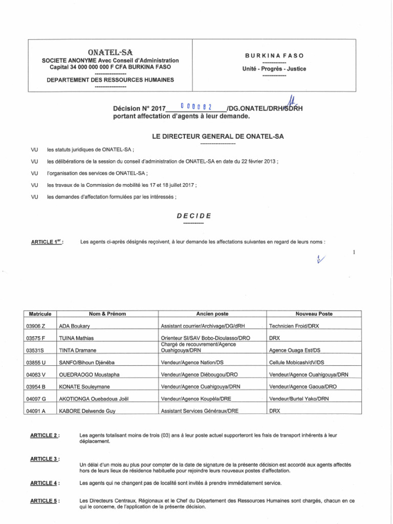 Decision N°2017-0082 - Affectation D'agents A Leur Demande | PDF