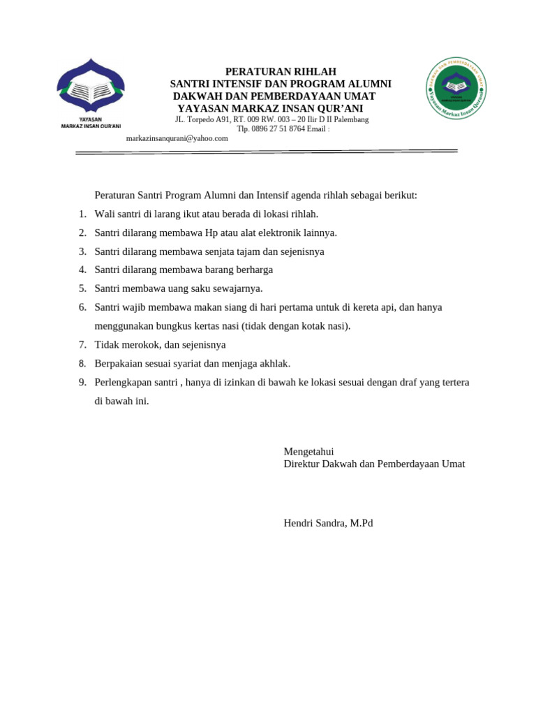 Peraturan Rihlah, Perlengkapan Rihlah, Rundown Rihlah 2024 | PDF