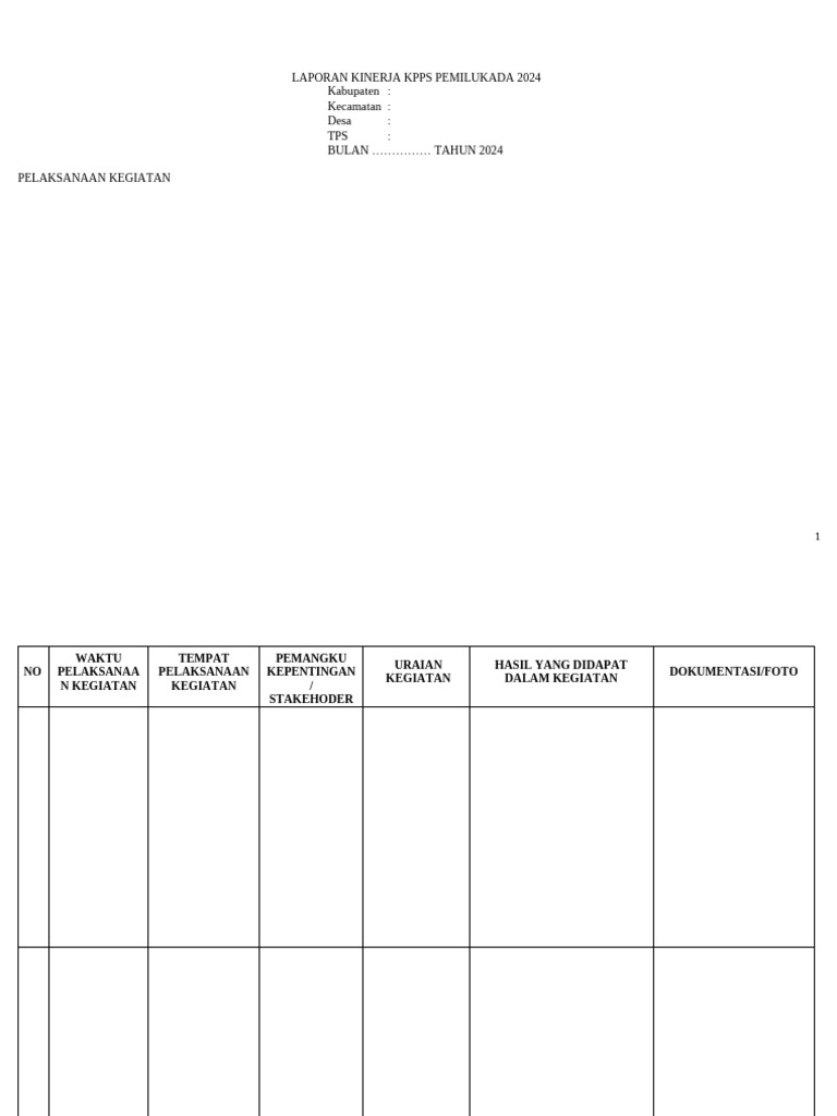 Form Laporan Kinerja KPPS (Lapkin) | PDF