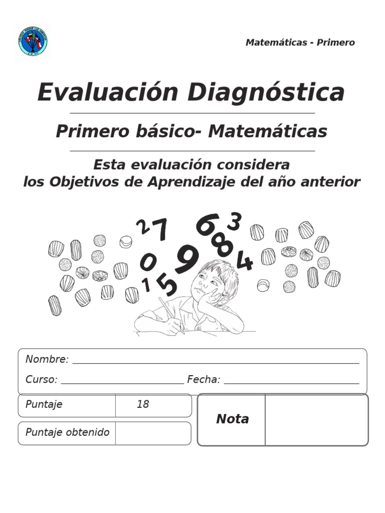 Evaluación Diagnóstica Matemáticas 1° Básico | PDF