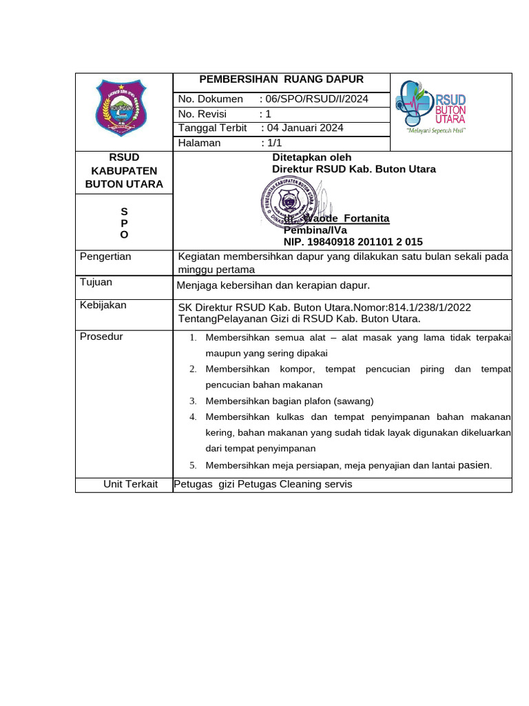 Spo Pembersihan Ruang Dapur | PDF