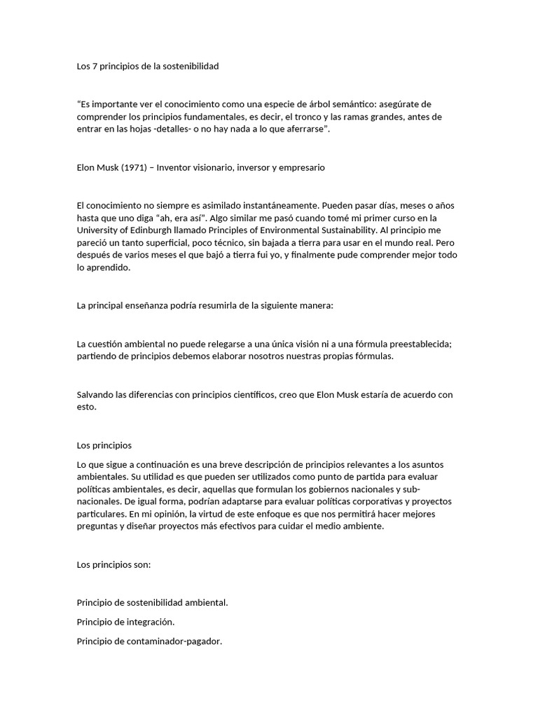 Los 7 Principios de La Sostenibilidad | PDF | Energía renovable | Contaminación