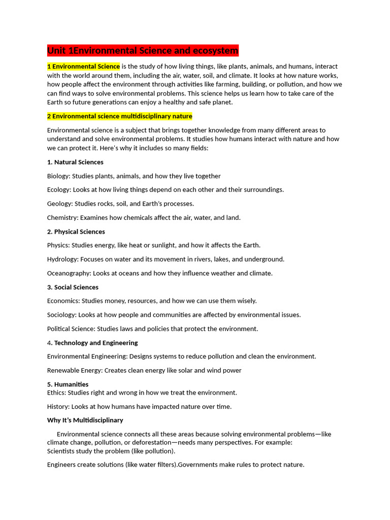 evs unit 1 | PDF | Ecosystem | Waste
