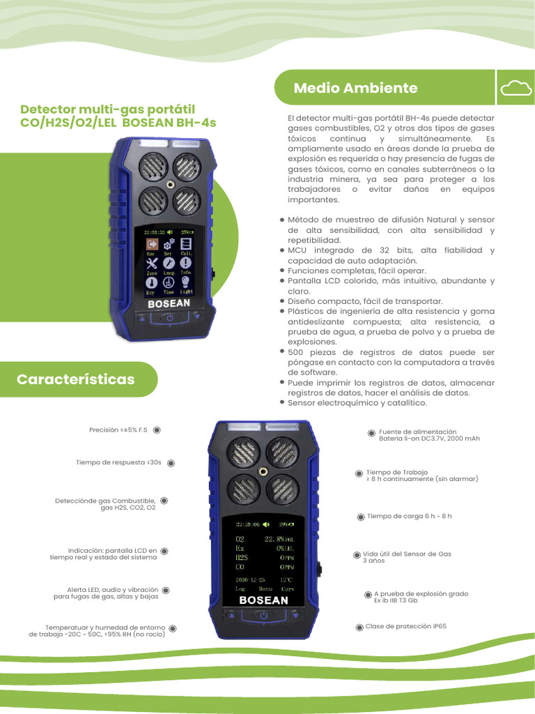 Detector Multi-gas Port%C3%A1til CO%2CH2S%2CO2%2CLEL BOSEAN BH-4s ...