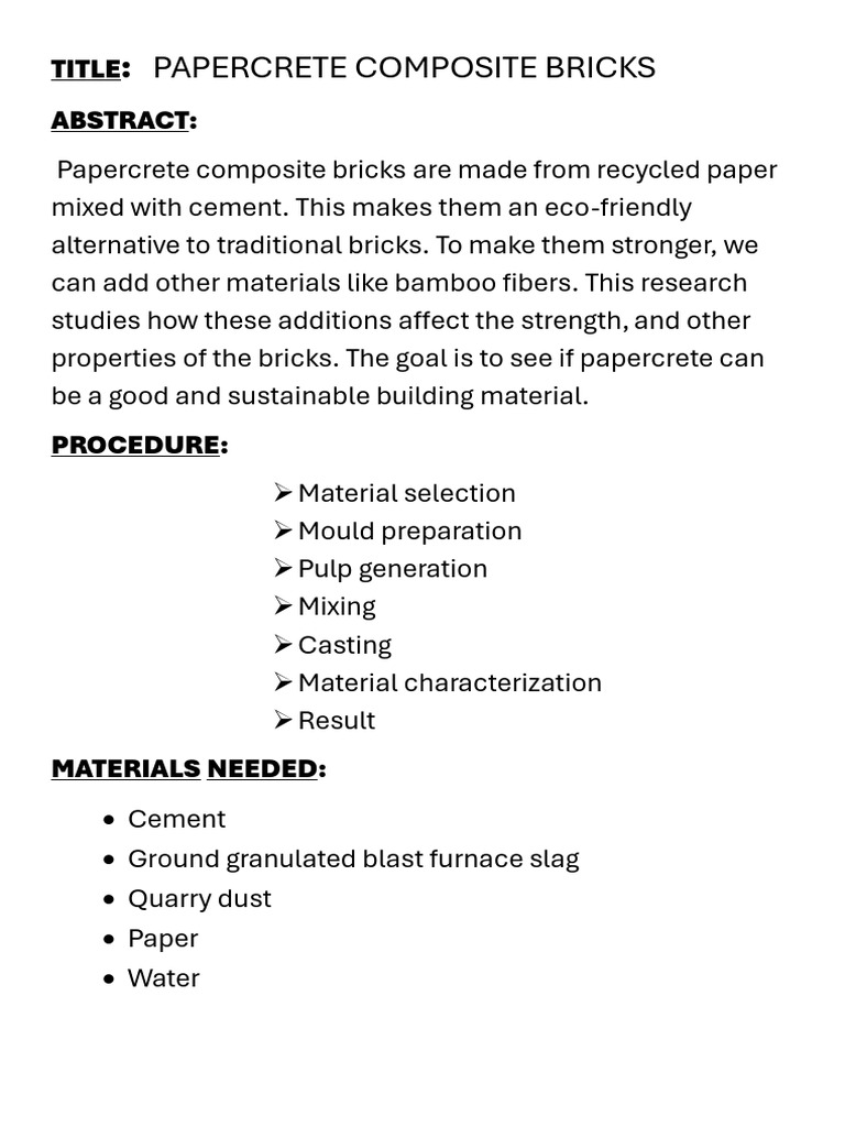 Papercrete Composite Bricks | PDF