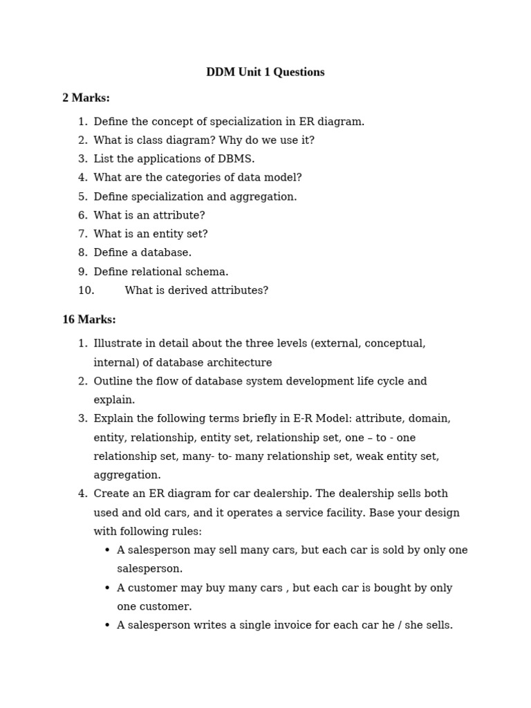 DDM Unit 1 Questions | PDF