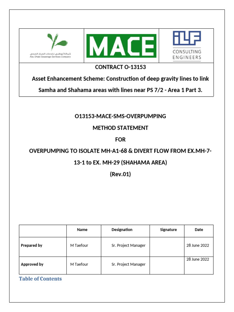O13153-MACE-SMS-OVERPUMPING FOR Diversion to New MH A1-68 Rev. 01 | PDF | Pump | Sanitary Sewer