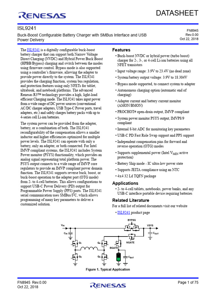 Datasheet: Buck-Boost Configurable Battery Charger With Smbus Interface ...