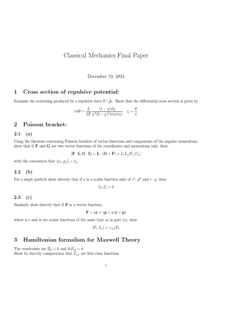 Classical Mechanics Final Paper | PDF | Applied And Interdisciplinary Physics | Mechanics