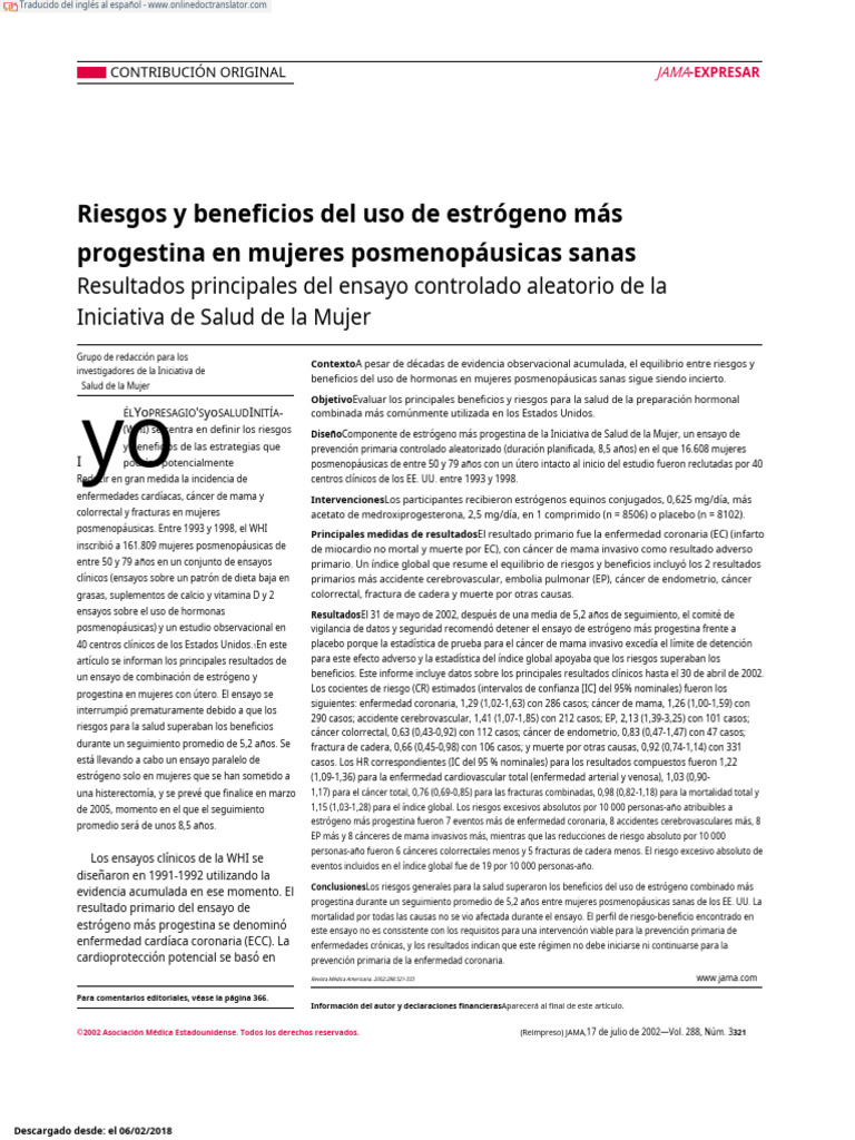 Riesgos y Beneficios Del Uso de Estrógeno Más Progestina en Mujeres ...